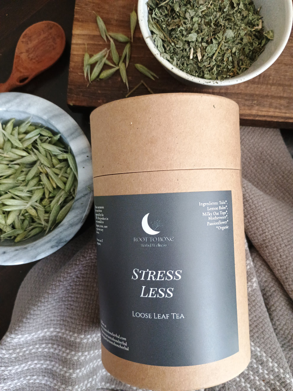 Stress Less Tea to quiet mental chatter – Root to Bone Herbal Wellness™