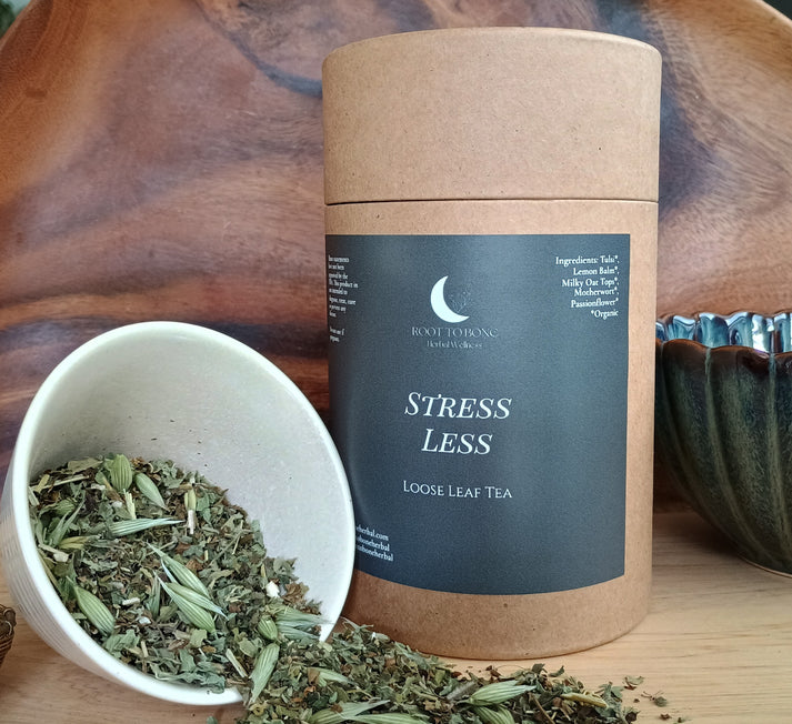 Stress Less Tea to quiet mental chatter – Root to Bone Herbal Wellness™